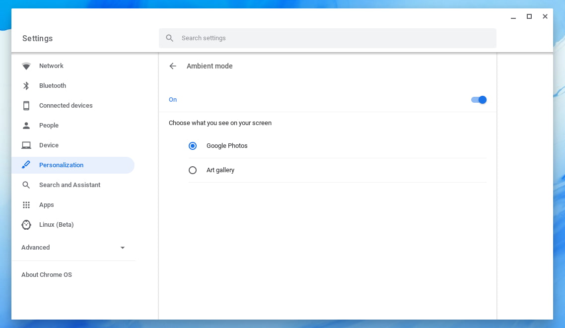 Ambient Mode for Chromebooks to add Google Photos option