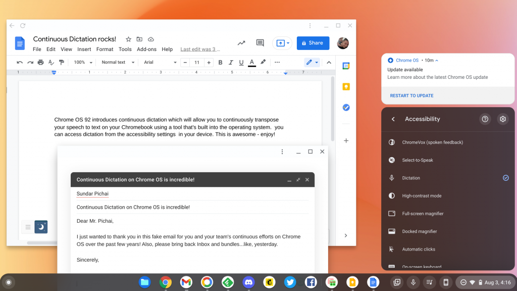 Chromebooks gain continuous dictation right from the shelf with Chrome ...
