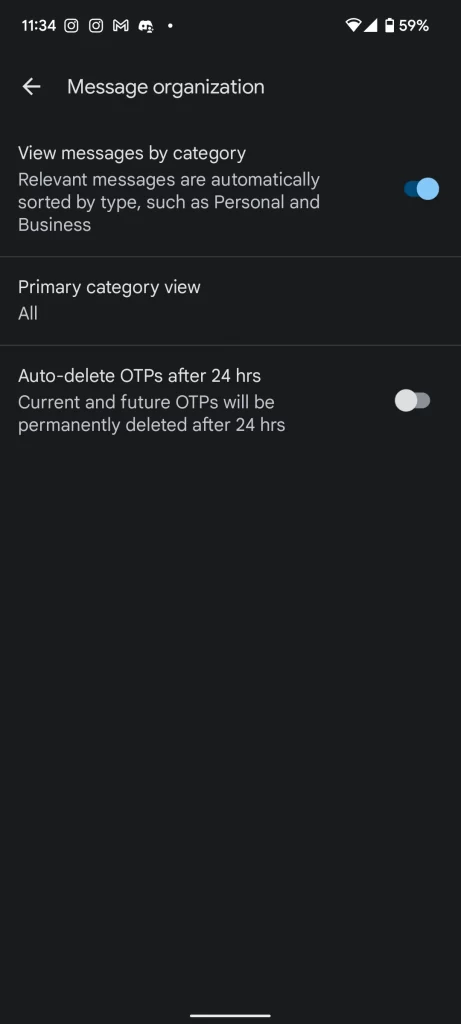 Google Messages is rolling out Conversation Categories