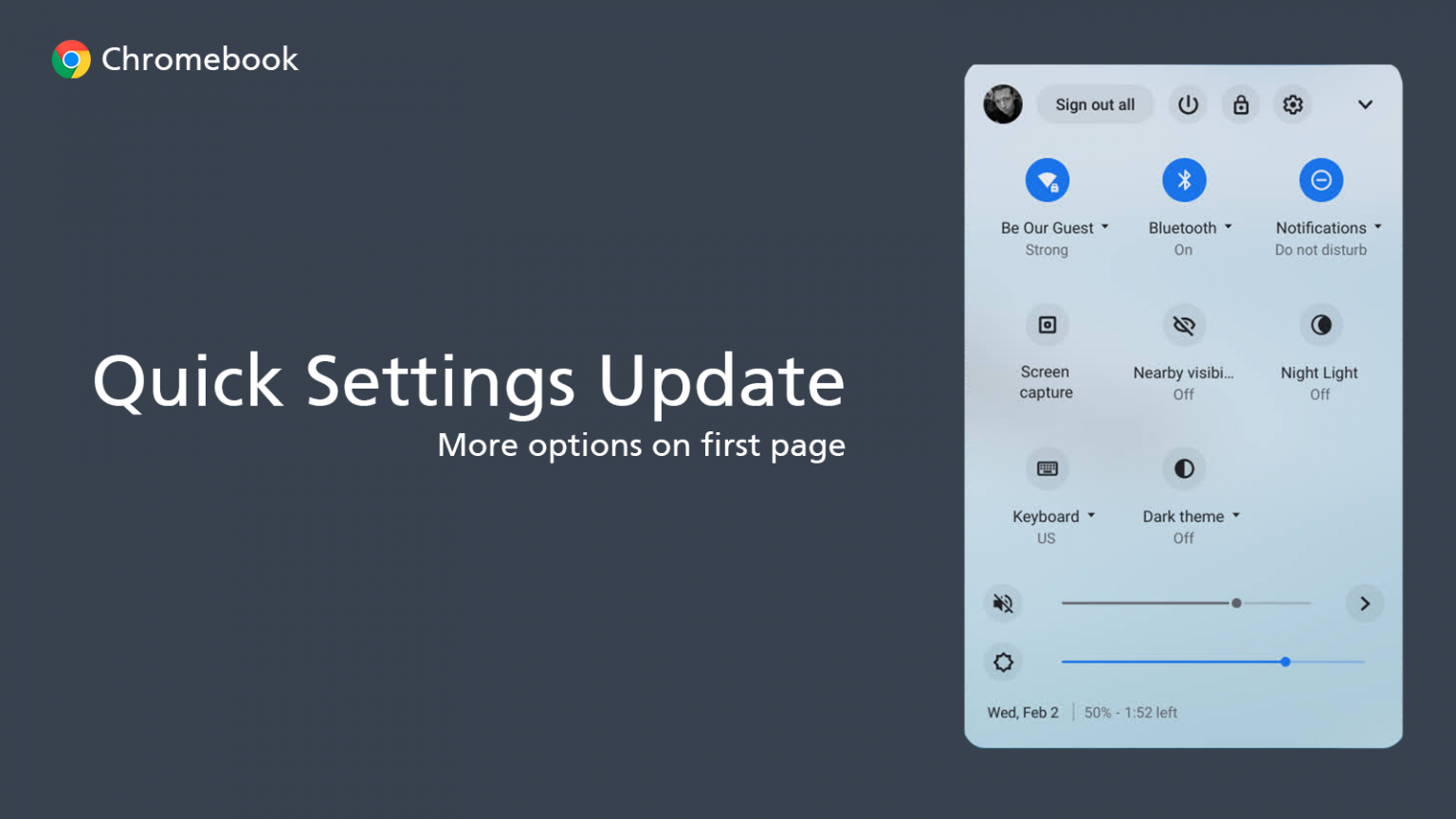 Chrome OS Quick Settings panel now displays nine options instead of six ...