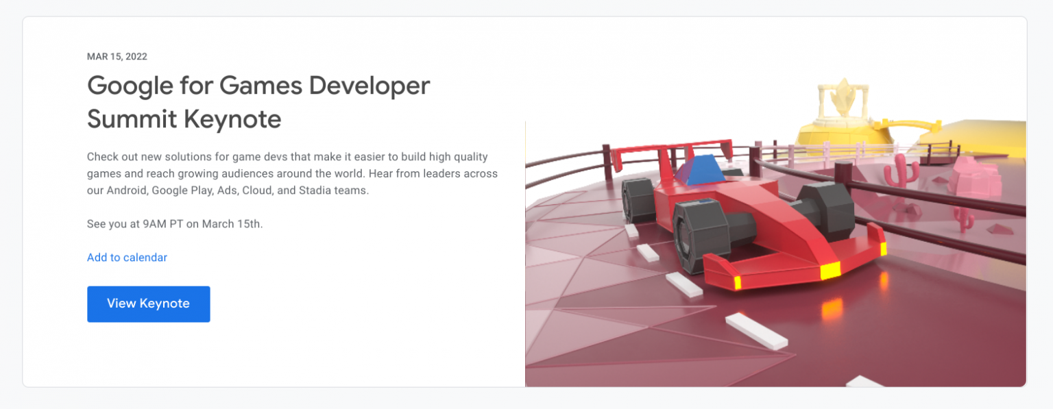 The Google for Games Developer Summit returns next month