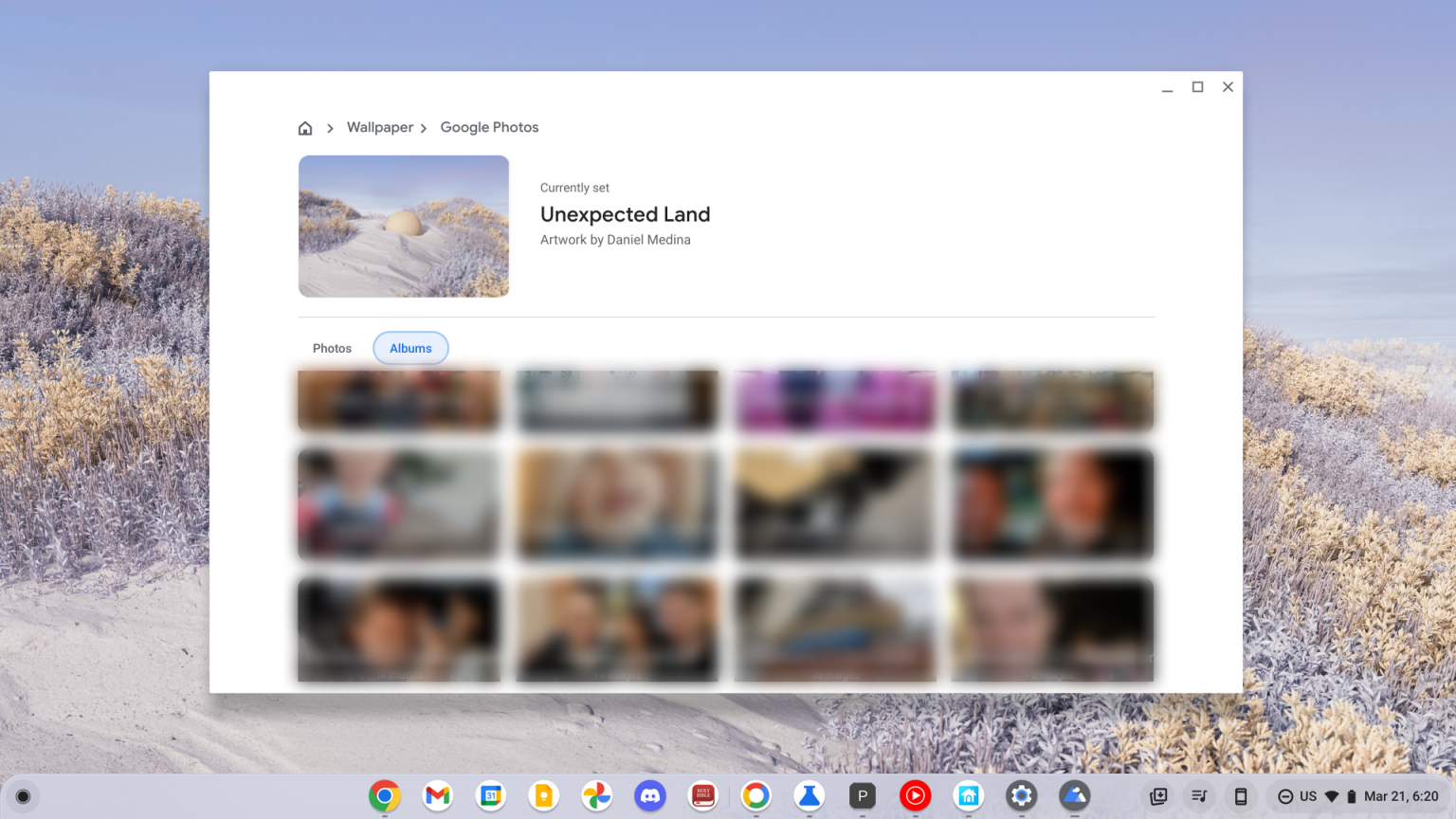 ChromeOS adding a Google Photos album view to Wallpapers