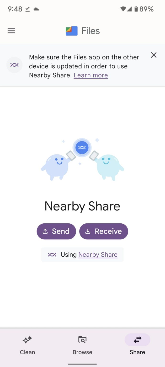 Files by Google app getting its “Share” tab back on Pixels