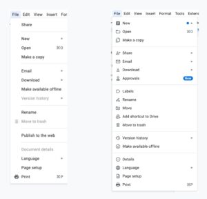 Google Docs redesigns file menus to improve findability