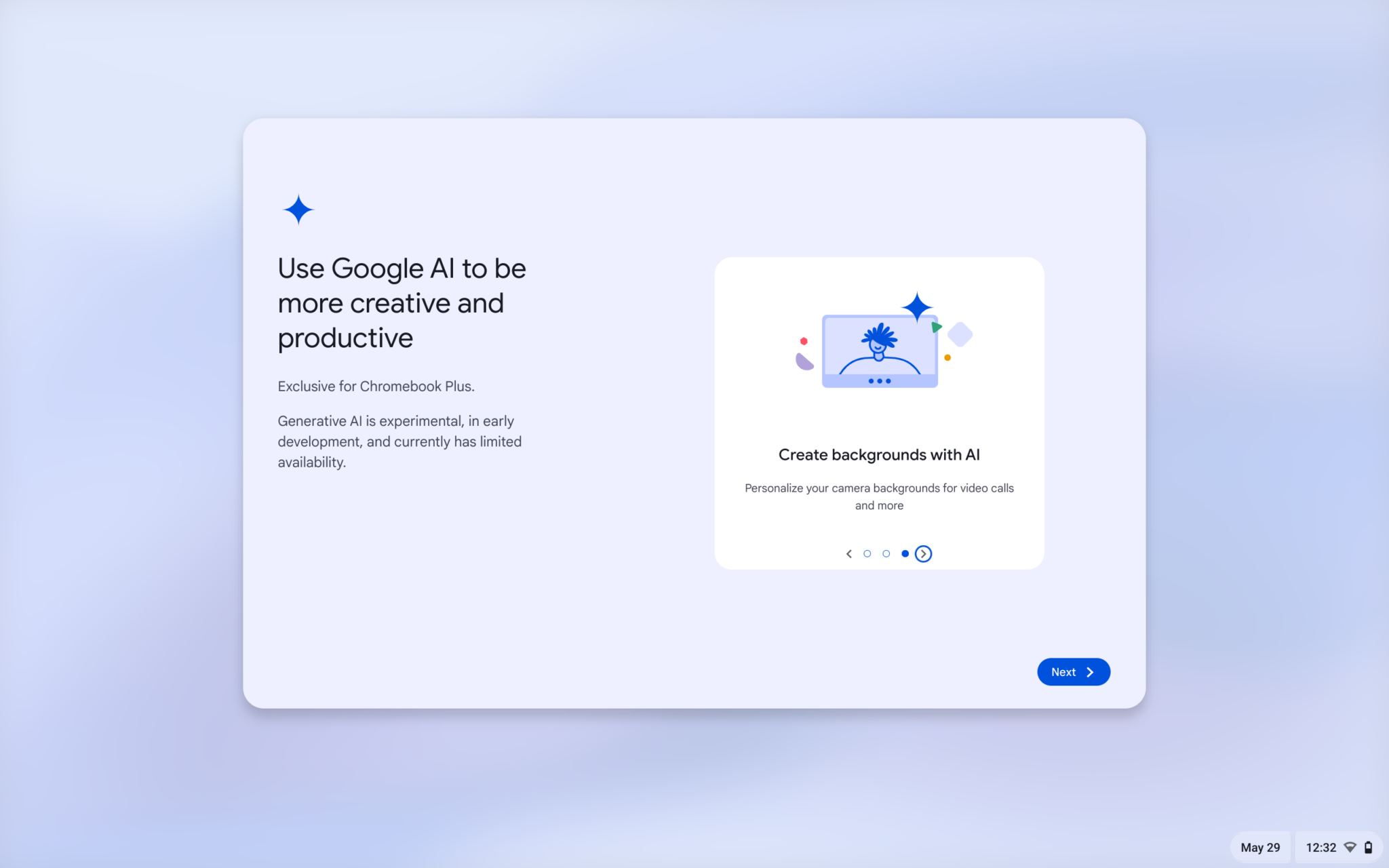 ChromeOS 125 OOBE highlights AI features at initial setup