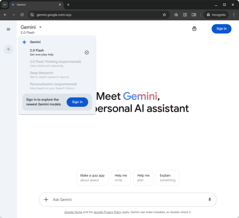 Gemini on the web can now be accessed without a Google account